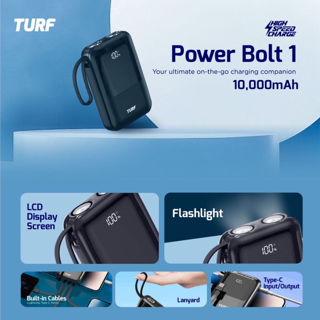 Turf 10000mAh Power Bank inbuilt cable and torch light - Goodluck Africa